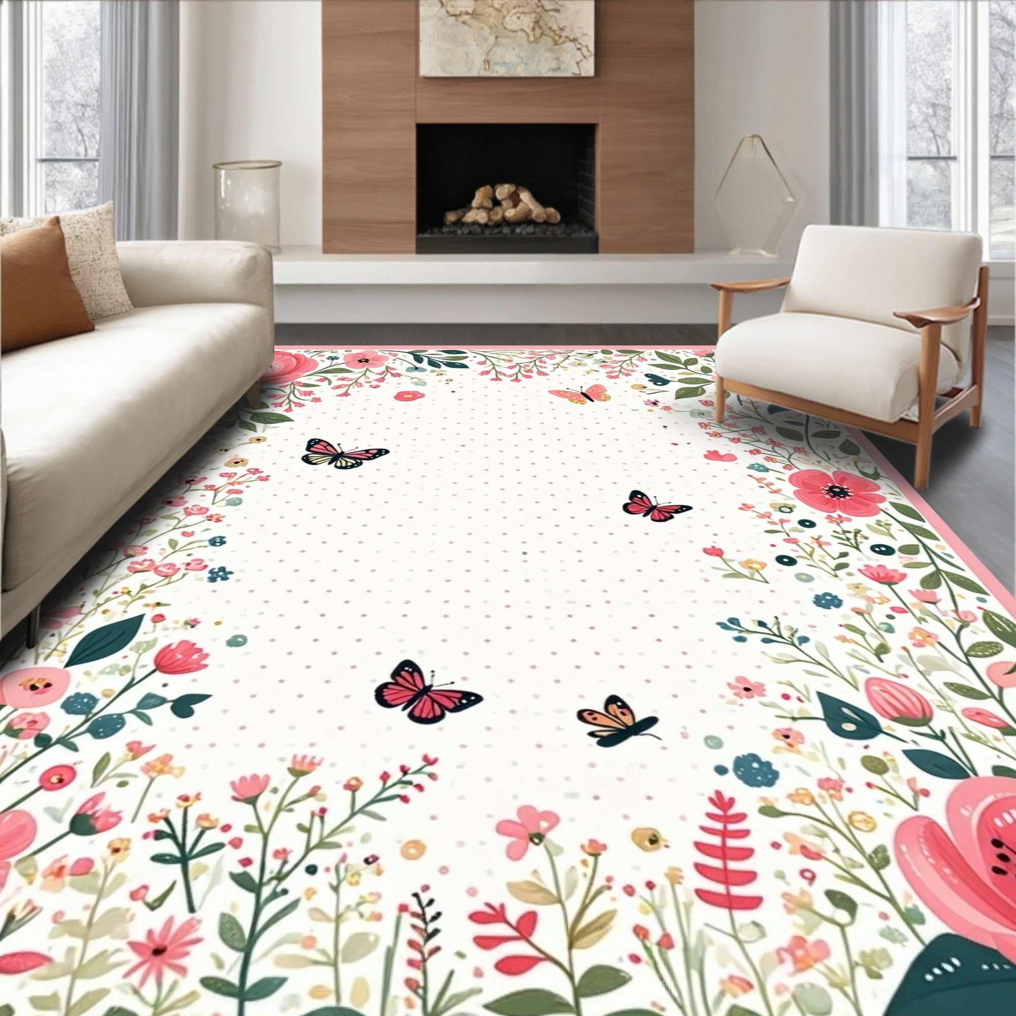Flatwoven High Traffic Area Rug, Whimsical Garden Patchwork Kids, Non ...