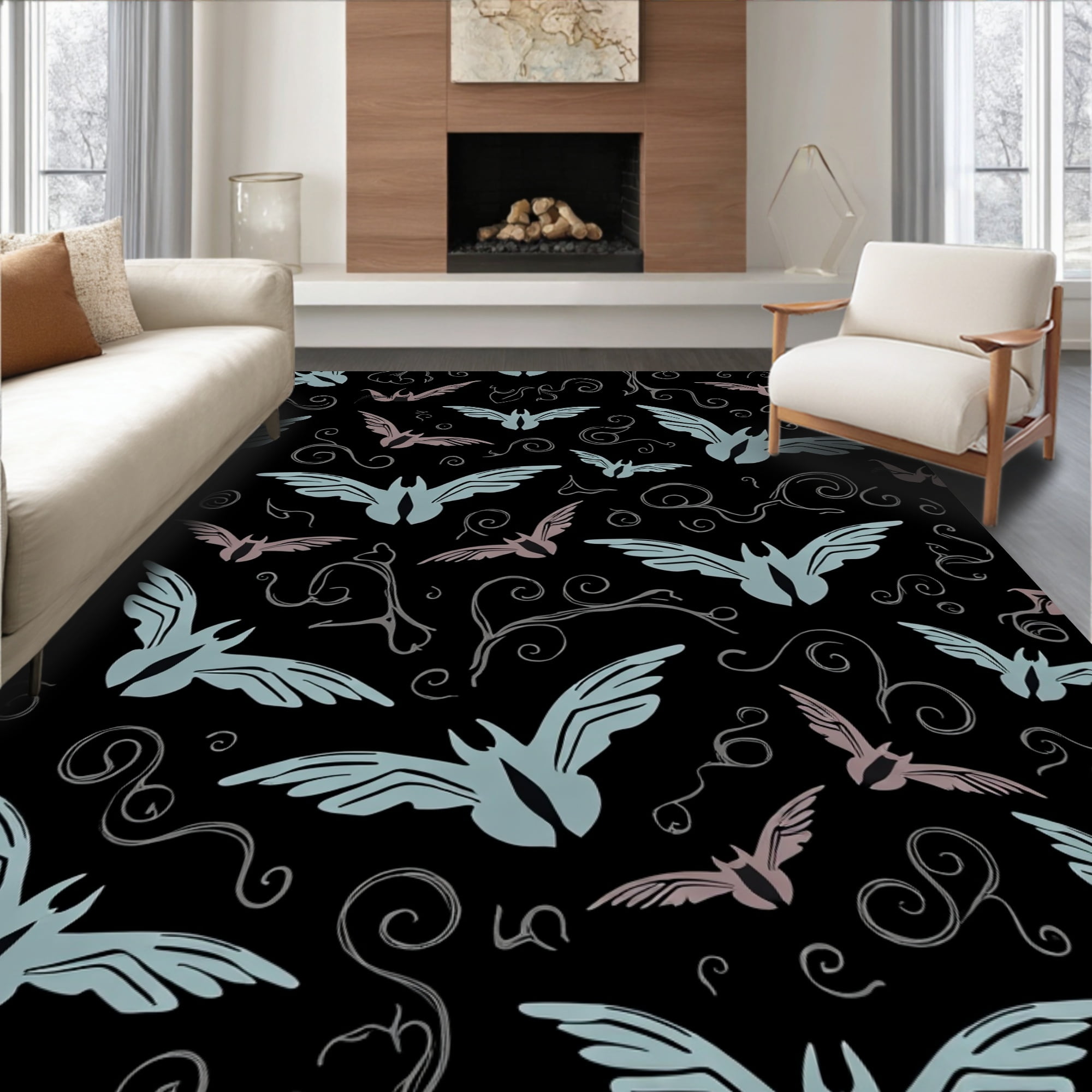 ODIKA 3'x5' Machine Washable Non-Slip Area Rug, Whimsical Gothic Bats ...