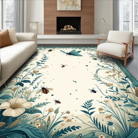 ODIKA 8'x10' Machine Washable Non-Slip Area Rug, Whimsical Insect ...