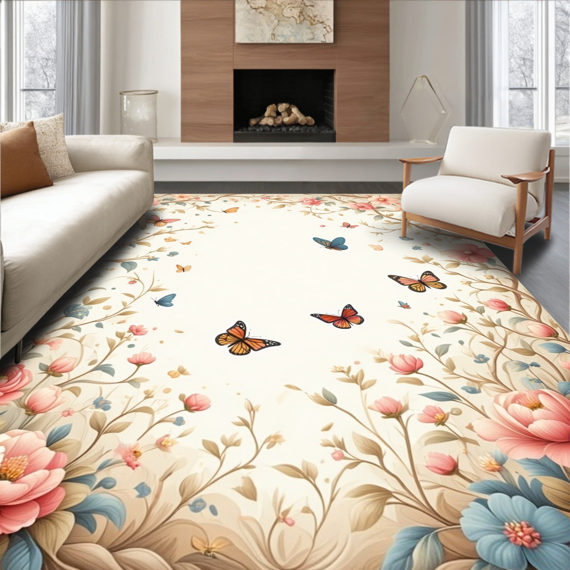 Flatwoven High Traffic Area Rug, Whimsical Insect Garden Featuring ...