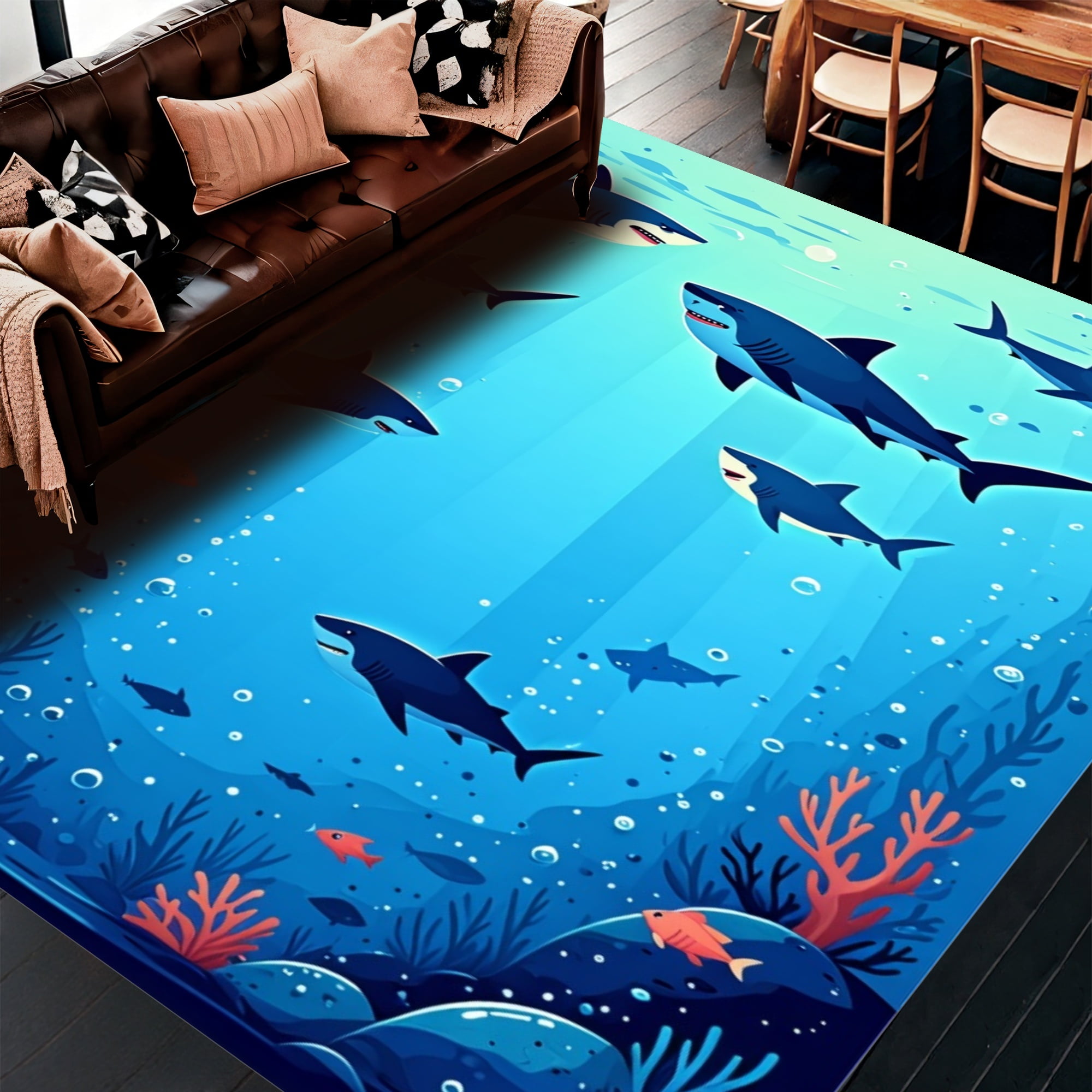 Flatwoven High Traffic Area Rug, Whimsical Marine Creature Aquatic ...