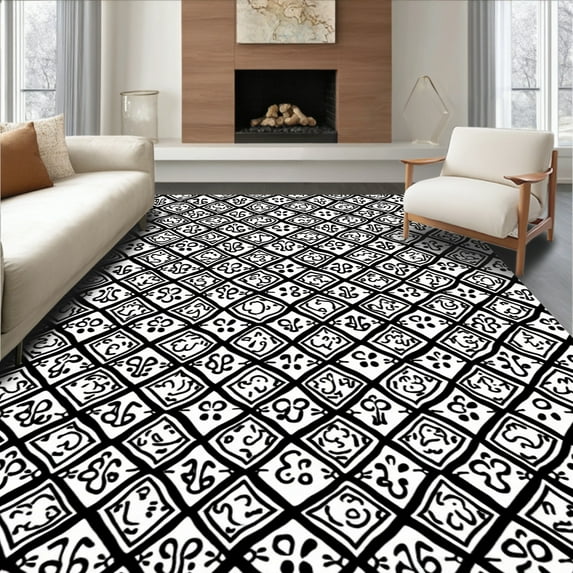 Flatwoven High Traffic Area Rug, Whimsical Monochrome Spot Motif, Non ...