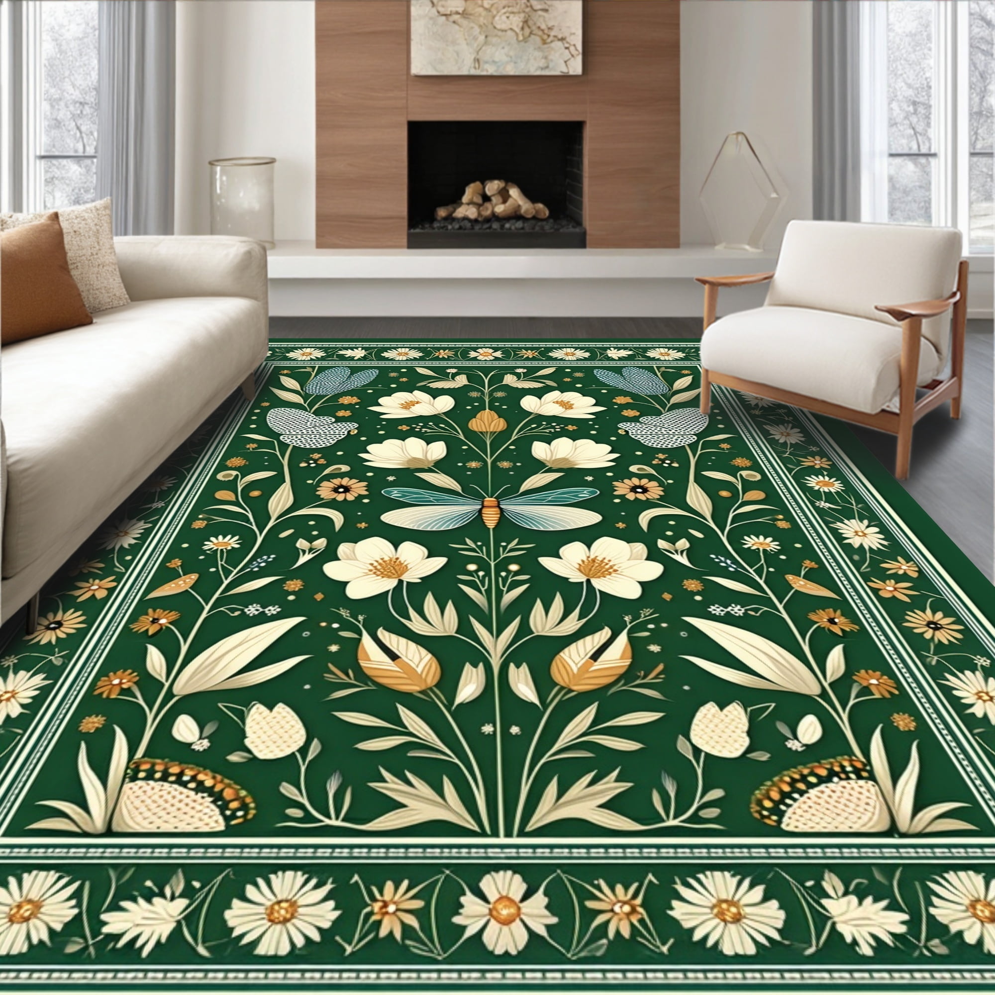 Flatwoven High Traffic Area Rug, Whimsical Mushroom and Insect ...