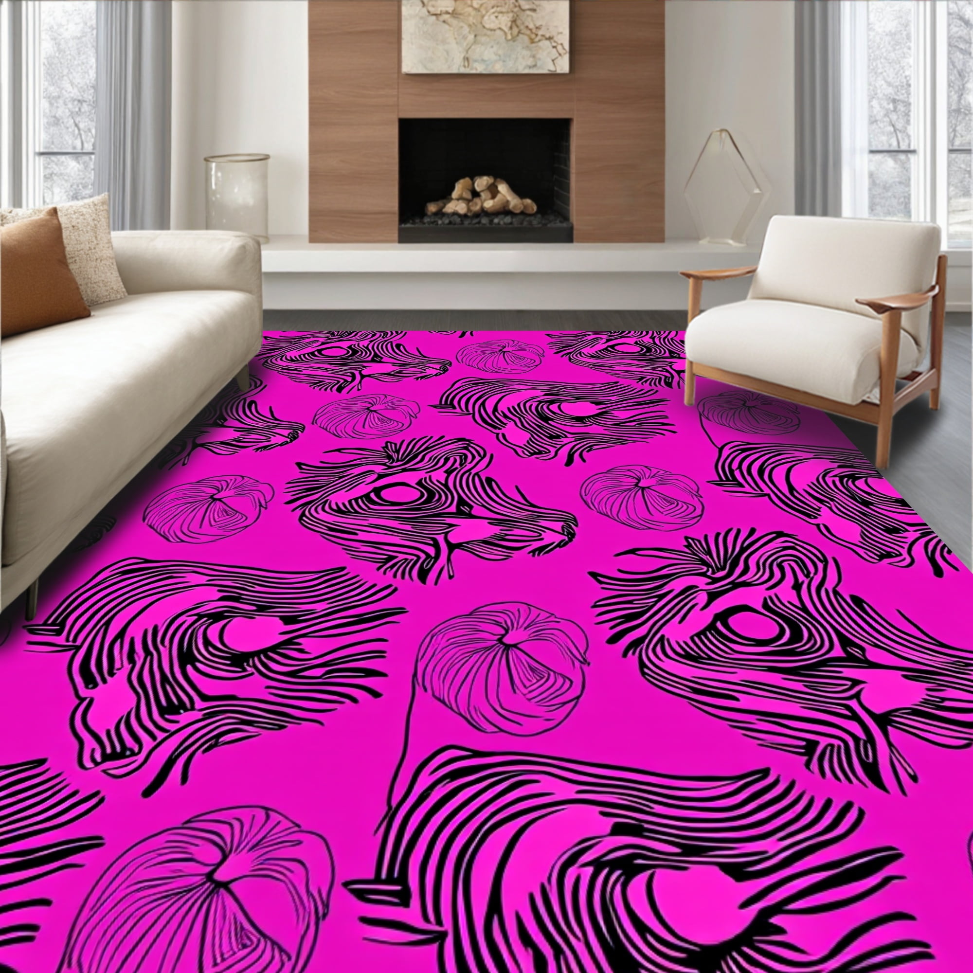 Flatwoven High Traffic Area Rug, Whimsical Pink Tiger Print Area with ...