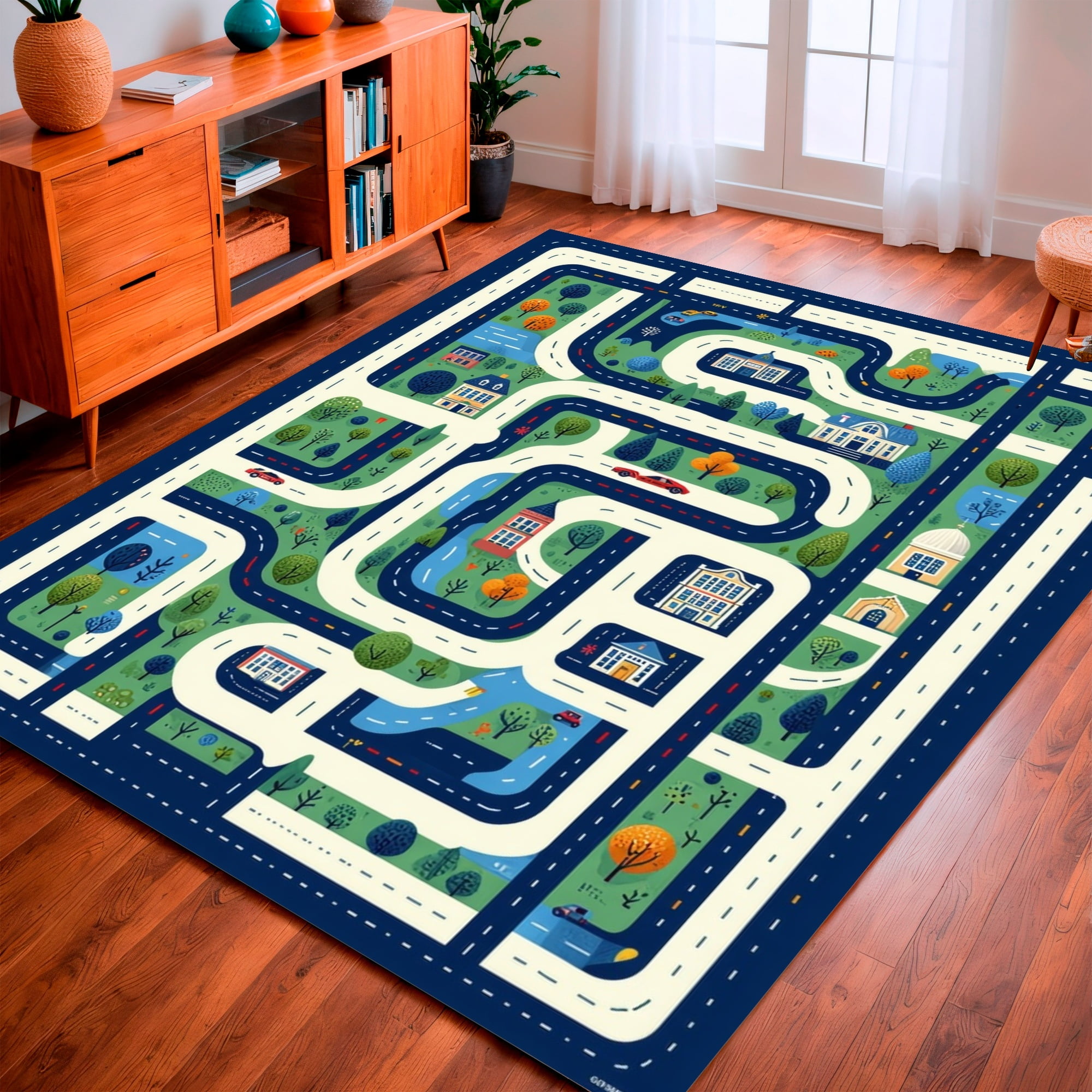 ODIKA 5'x7' Machine Washable Non-Slip Area Rug, Whimsical Race Track ...