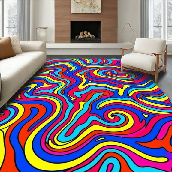 Flatwoven High Traffic Area Rug, Whimsical Rainbow Swirls Area Colorful ...