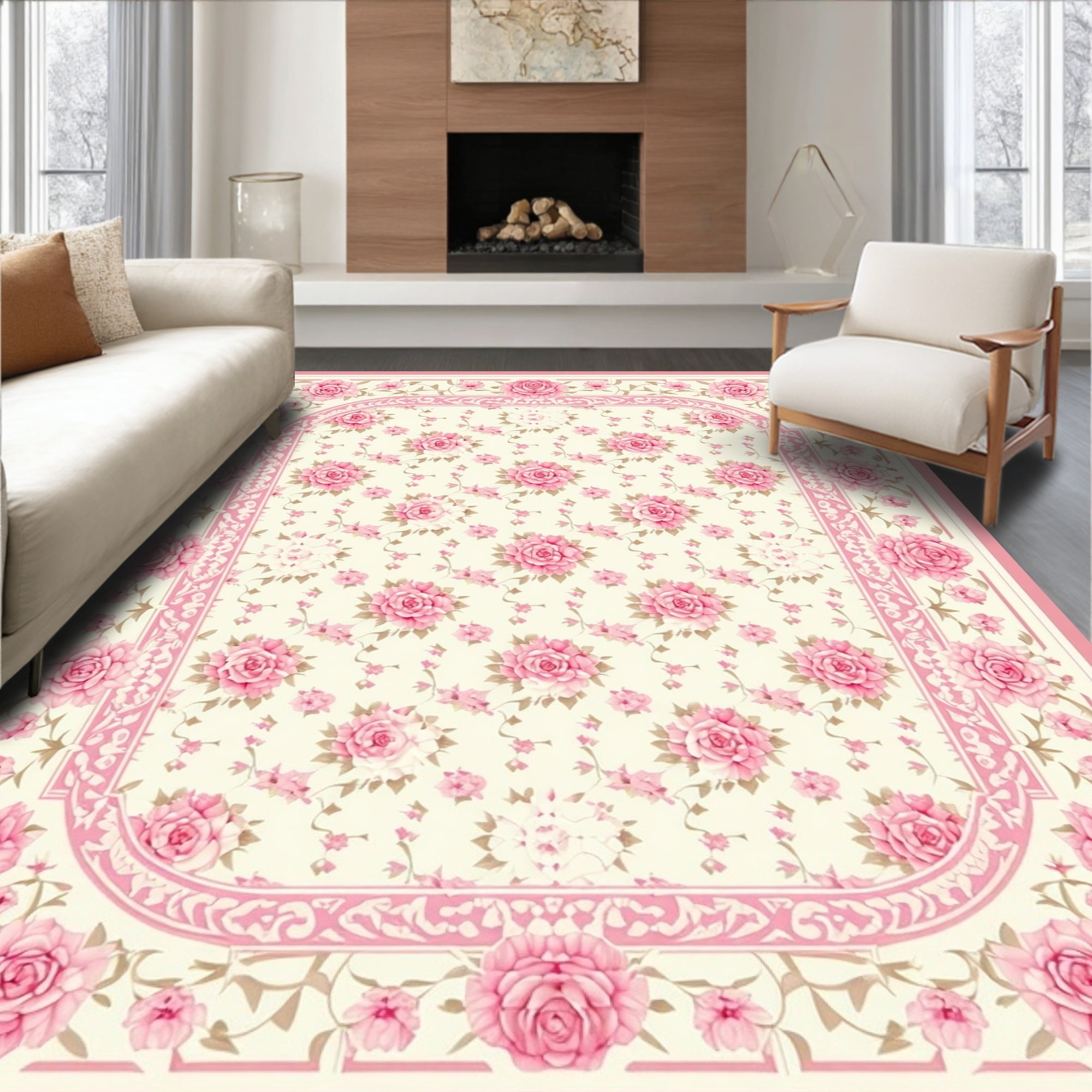 Flatwoven High Traffic Area Rug, Whimsical Rosette Motif Artistic ...