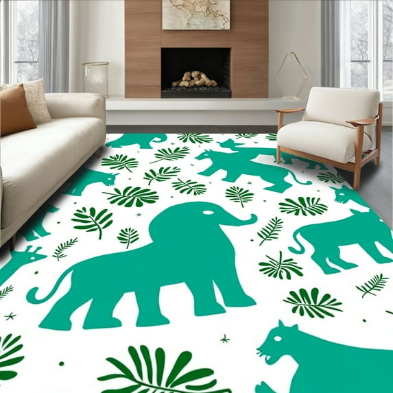 Flatwoven High Traffic Area Rug, Whimsical Safari Adventure Wildlife ...