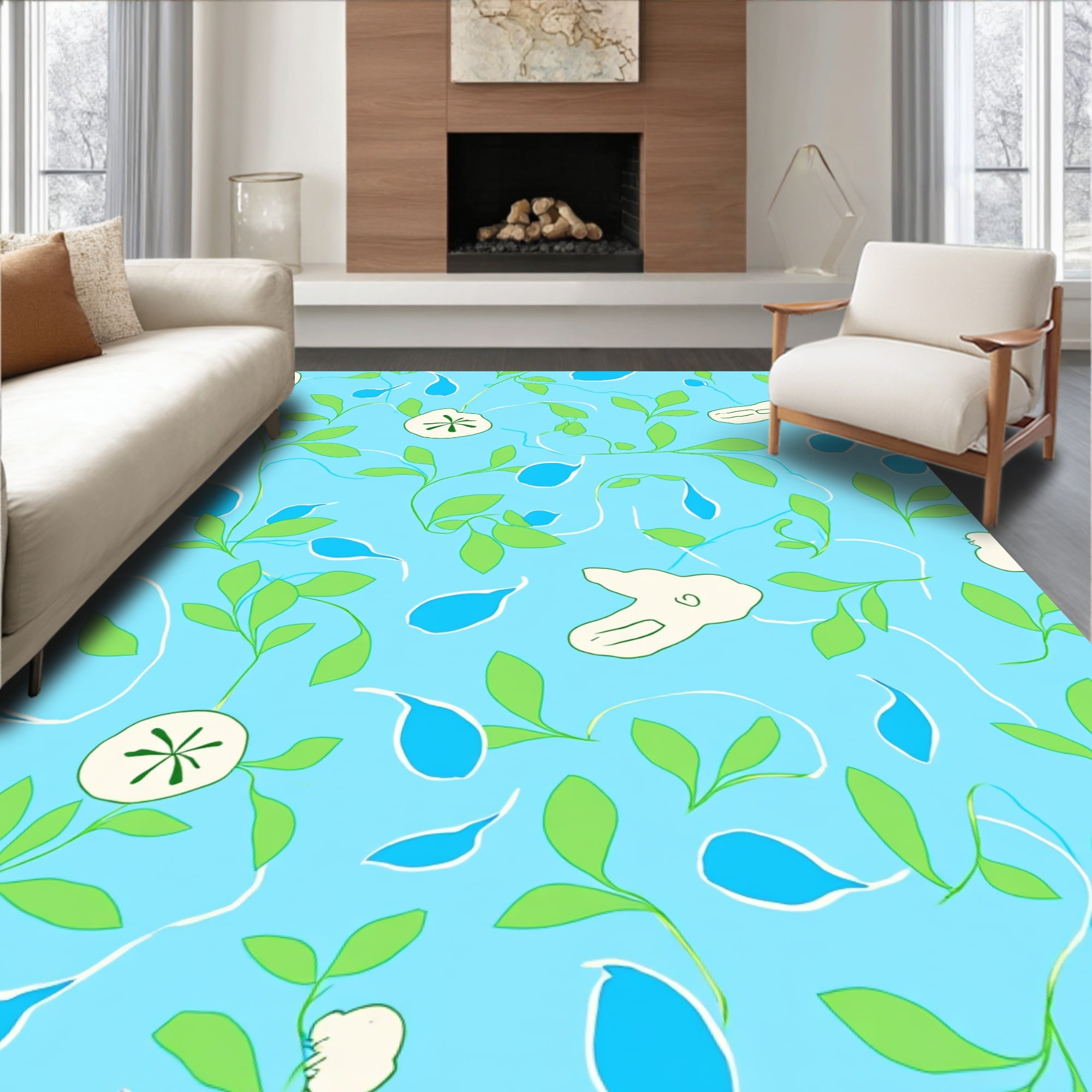 Flatwoven High Traffic Area Rug, Whimsical Safari Scene with Playful ...