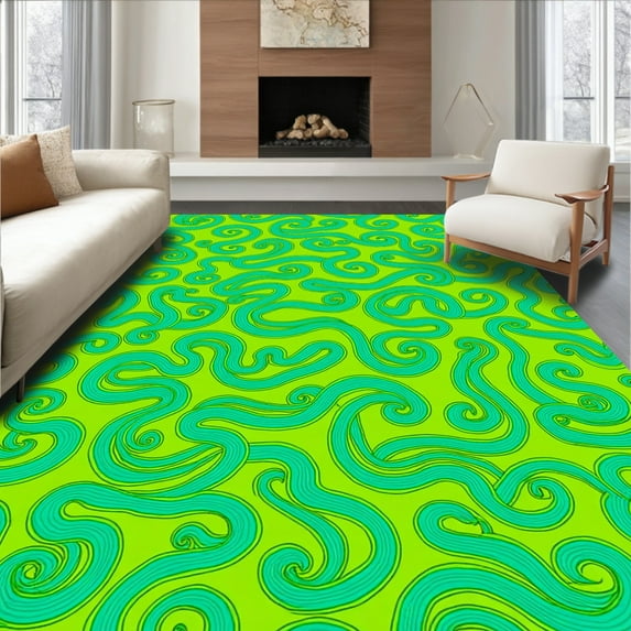 Flatwoven High Traffic Area Rug, Whimsical Snake Dance Enchanting Green ...
