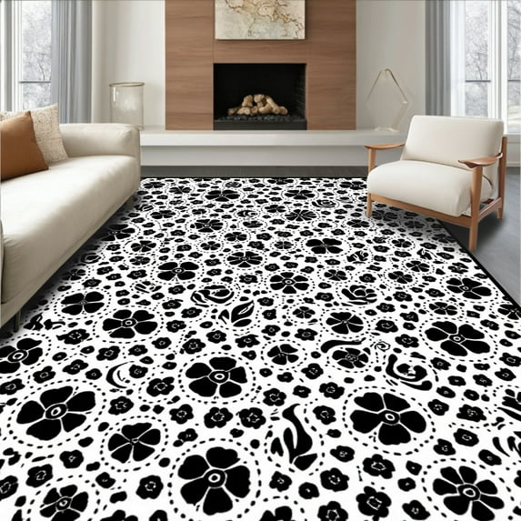 Flatwoven High Traffic Area Rug, Whimsical Speckled Patch Black & White ...