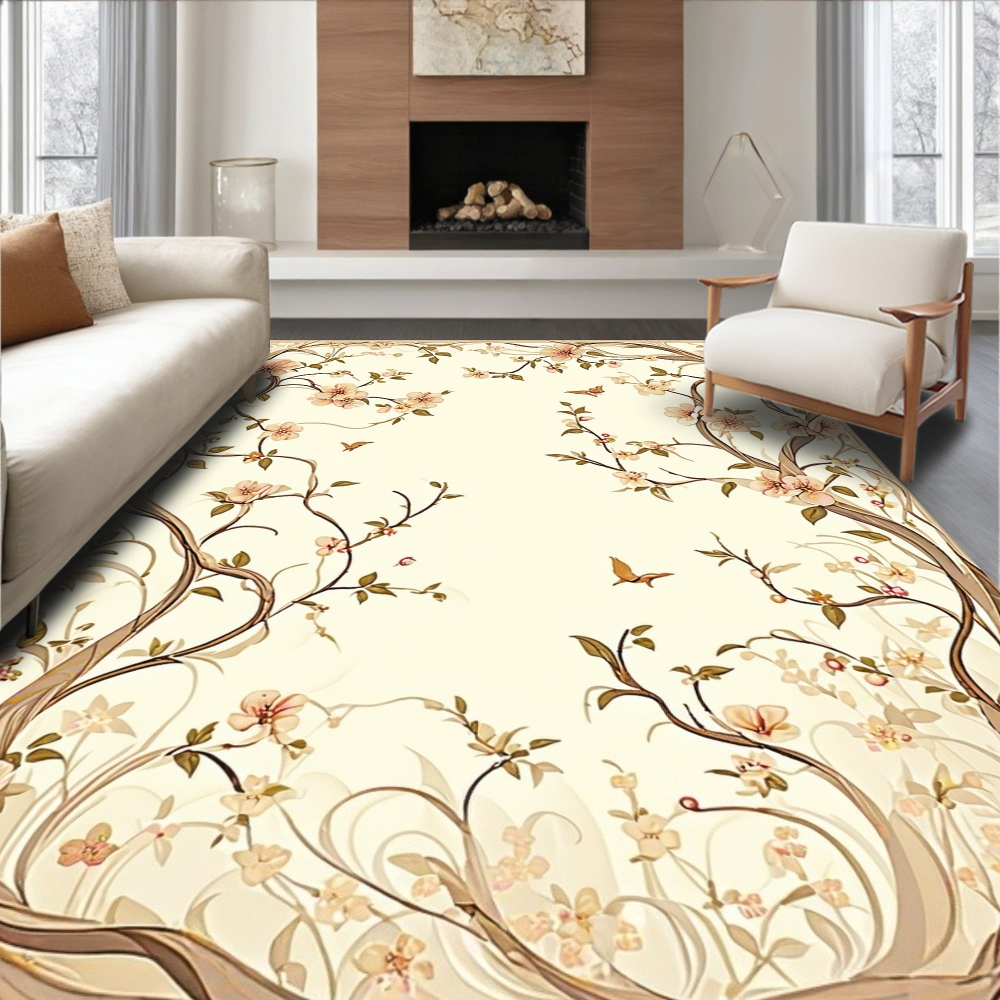 Flatwoven High Traffic Area Rug, Whimsical Vines and Blossoms ...
