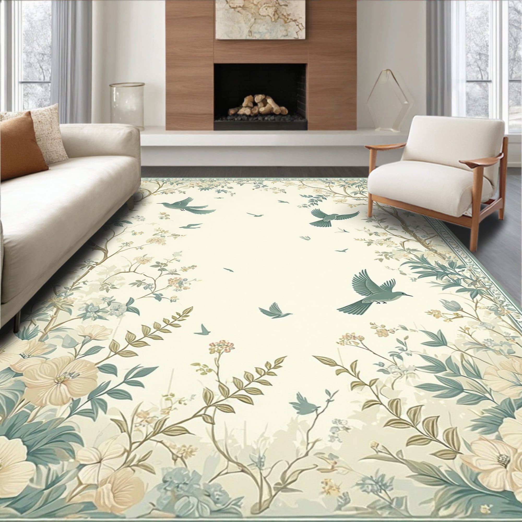 Flatwoven High Traffic Area Rug, Whimsical Woodland Floral Medley with ...