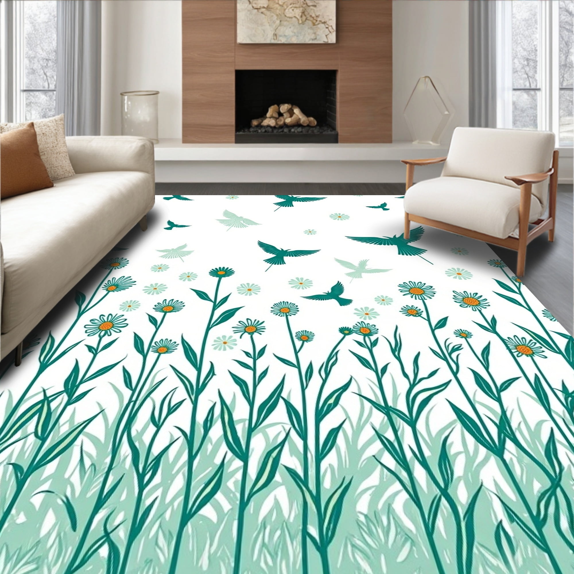 Flatwoven High Traffic Area Rug, Whispering Meadow With Graceful Winged ...