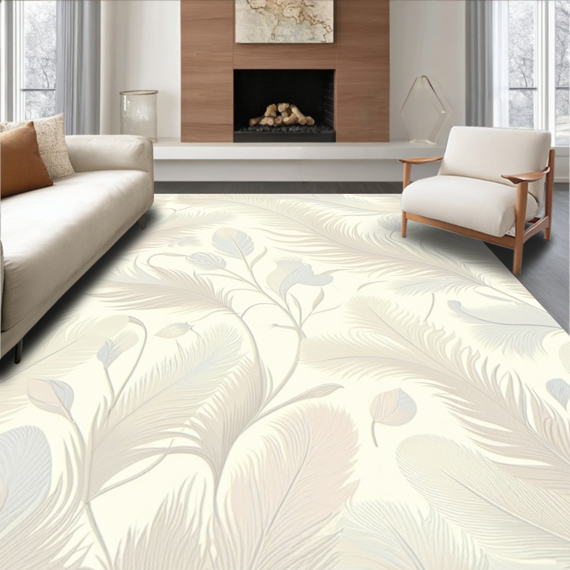 Flatwoven High Traffic Area Rug, Whisperwind Airy Feather Motif, Non ...