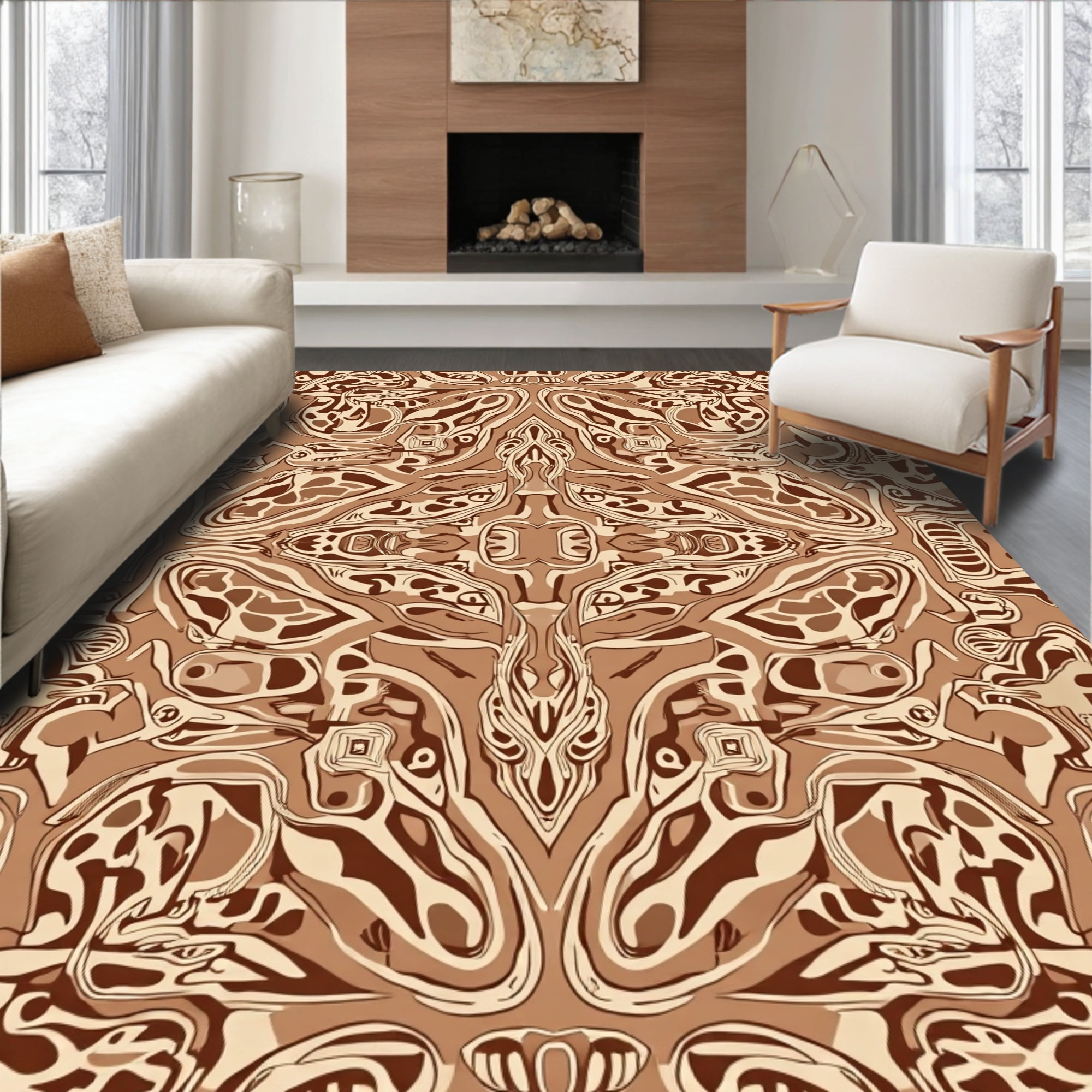 Flatwoven High Traffic Area Rug, Wild Savanna Giraffe Mosaic Artistry ...