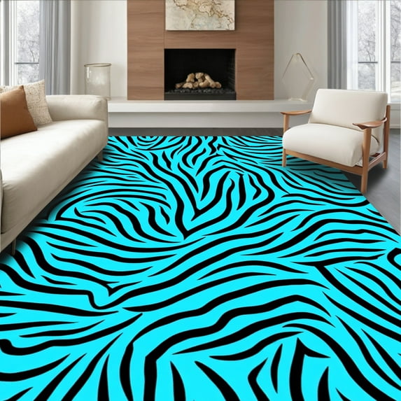 Flatwoven High Traffic Area Rug, Wild Stripes Azure Zebra Print Area ...