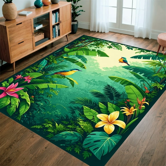 Flatwoven High Traffic Area Rug, Wild Tropical Rainforest Expedition ...
