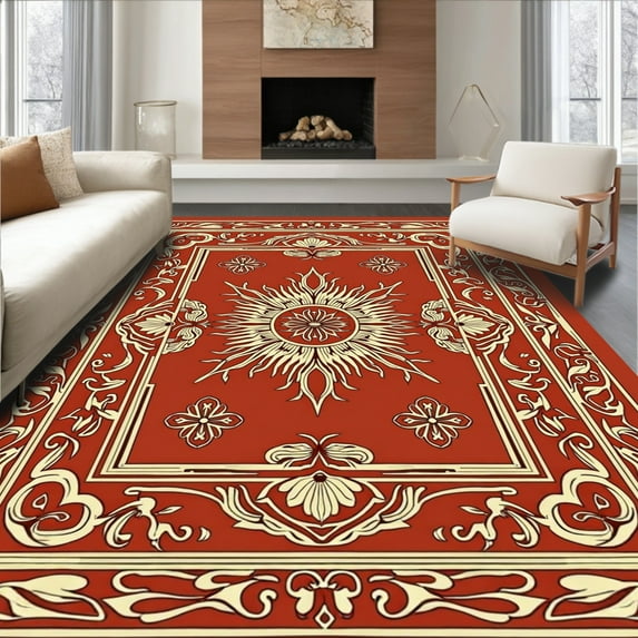 Flatwoven High Traffic Area Rug, Wildcat Medallion Motif with Tribal ...