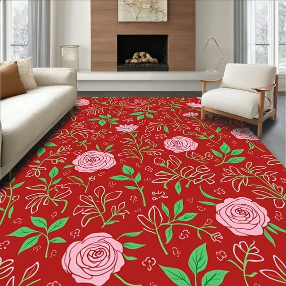 Flatwoven High Traffic Area Rug, Wildcat Rose Floral & Feline Fusion ...