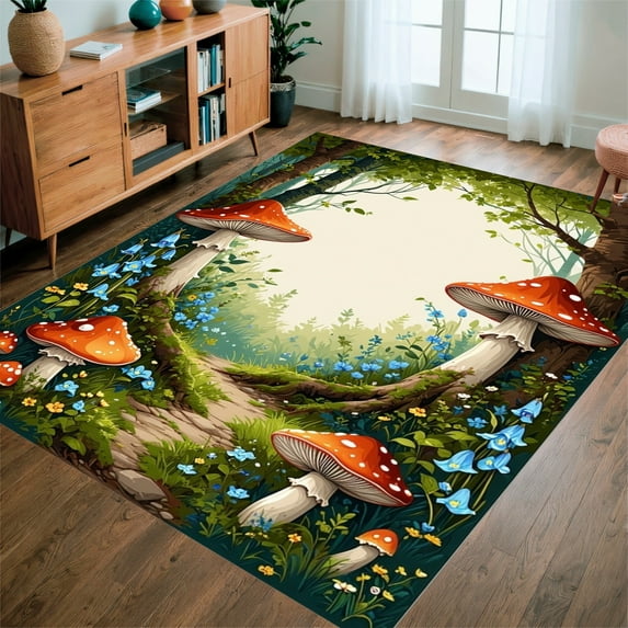 Flatwoven High Traffic Area Rug, Woodland Fairy Ring, Non Slip, Stain ...