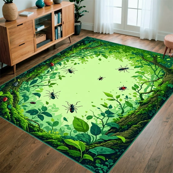 Flatwoven High Traffic Area Rug, Woodland Insect With Artistic, Non ...
