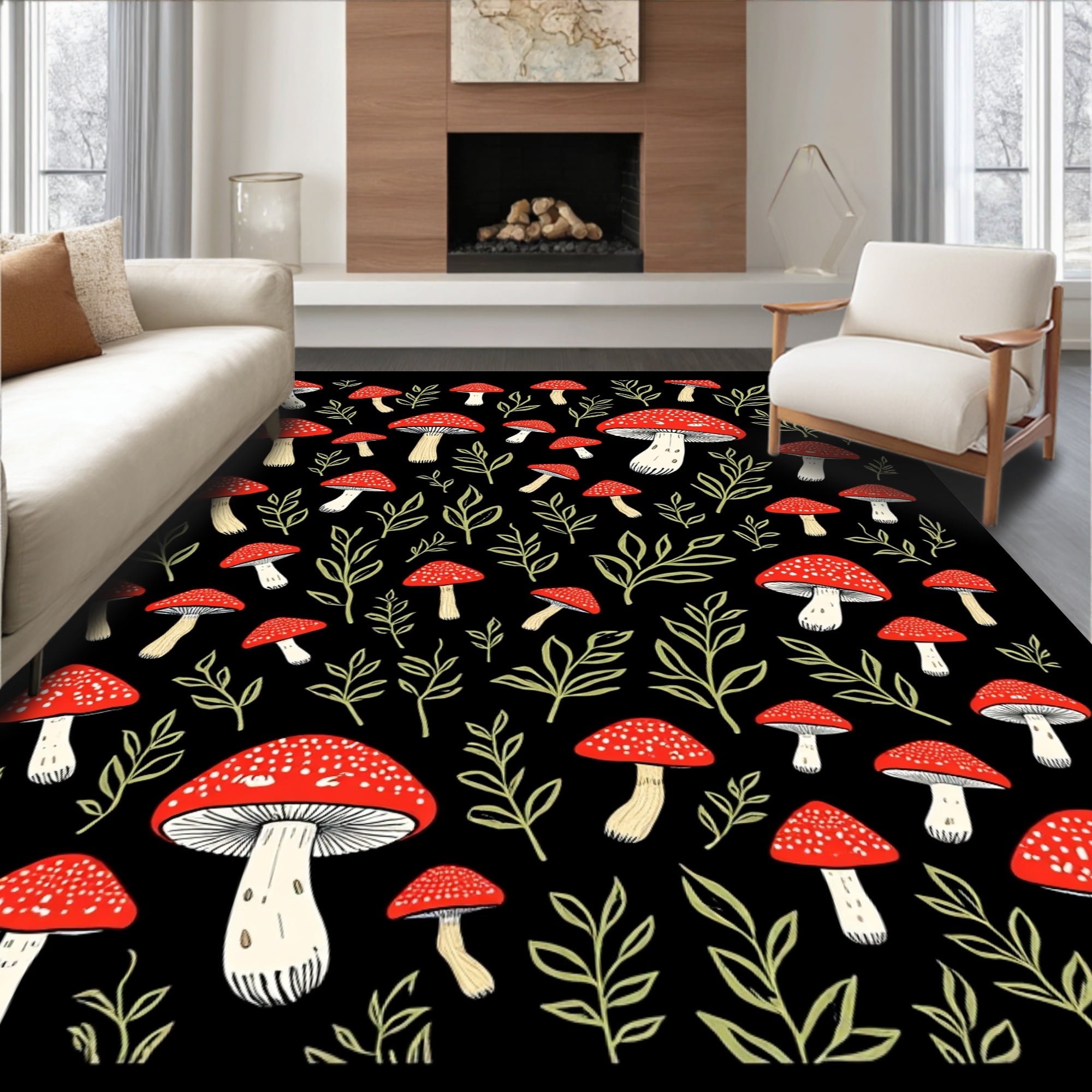 Flatwoven High Traffic Area Rug, Woodland Mushroom Collection ...