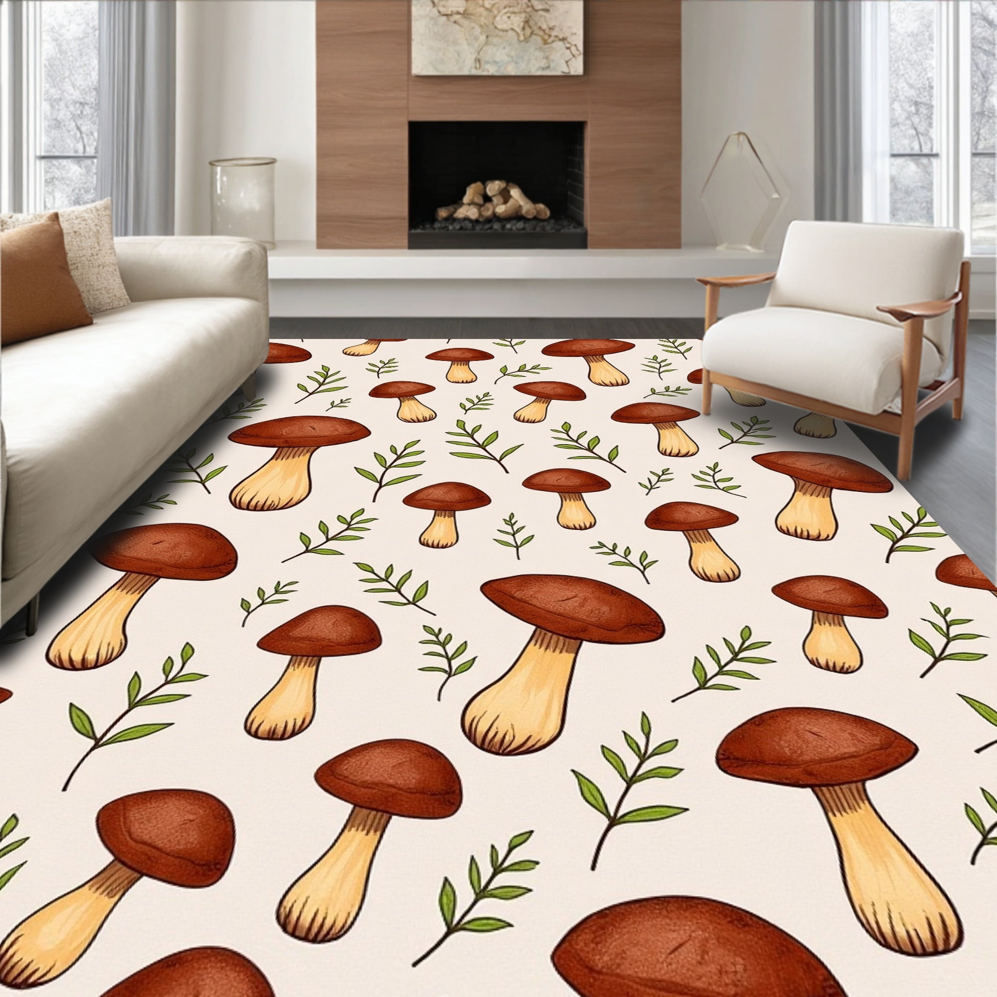 Flatwoven High Traffic Area Rug, Woodland Mushroom Collection Stain ...