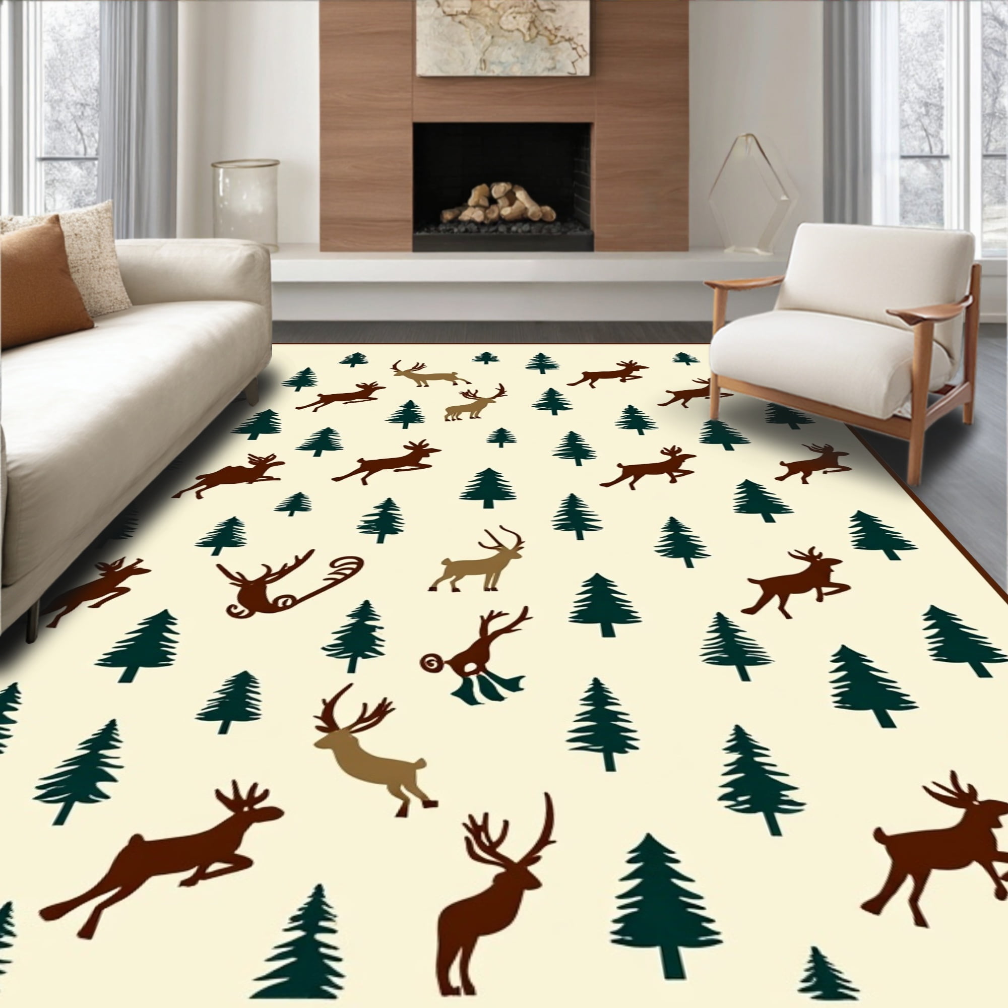 ODIKA 3'x5' Machine Washable Non-Slip Area Rug, Woodland Pine Tree ...