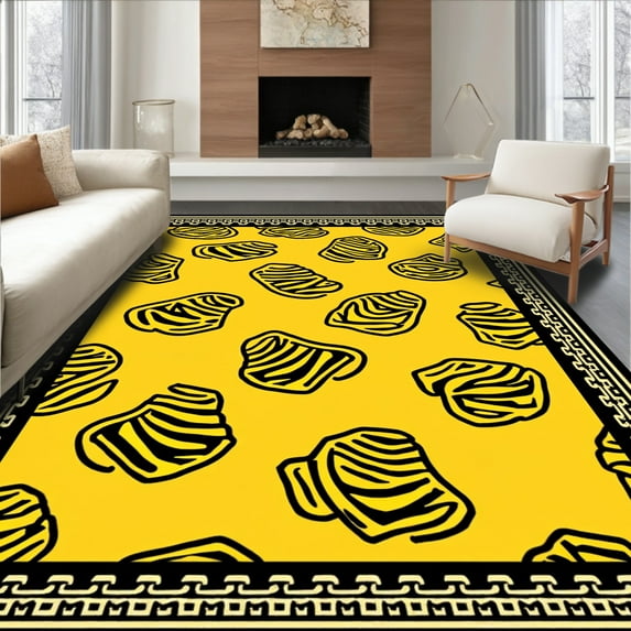 Flatwoven High Traffic Area Rug, Yellow Tiger Art Deco, Non Slip, Stain ...