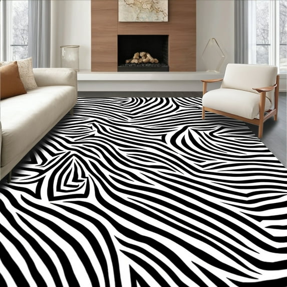 ODIKA 5'x7' Machine Washable Non-Slip Area Rug, Zebra Crossing Striped ...