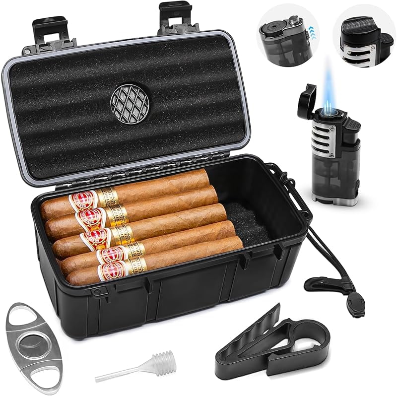 Flauno Travel Cigar Humidor Case - Portable Cigar Box kit with ...