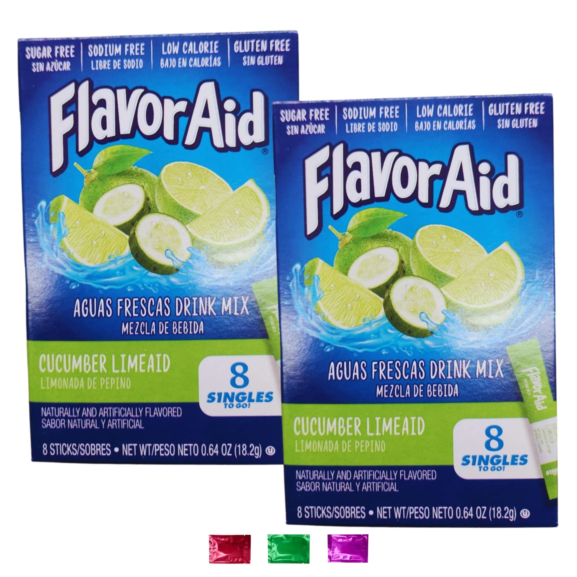 Flavor Aid Cucumber Limeaid Singles Drink Mix, 16 Servings Total, 2 Boxes, Water Drink Mix ...