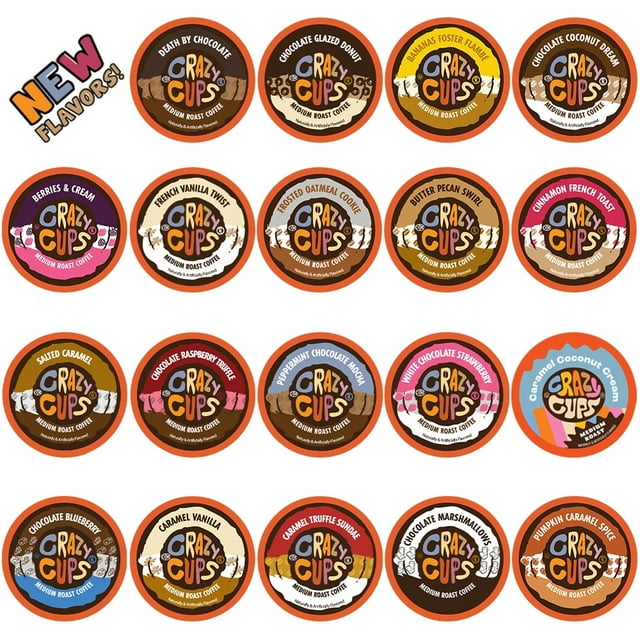 Crazy Cups Flavored Coffee Pods Variety Pack, Single Serve for Keurig K ...