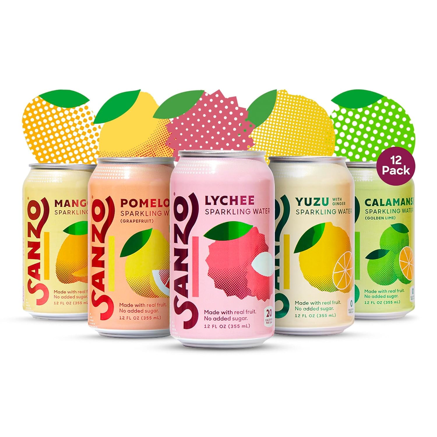 Flavored Sparkling Water Variety 12-Pack - Lychee (Berry), Yuzu (Lemon), Pomelo (Grapefruit ...