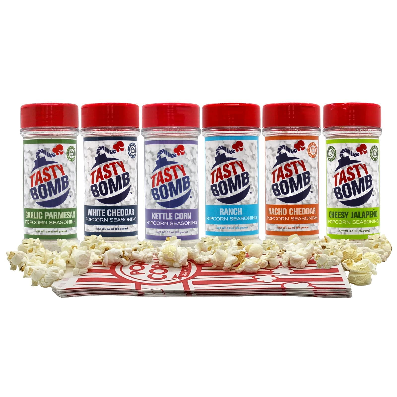 Flavorful Popcorn Seasoning Variety TSF6 Pack - 6 Seasonings in White ...