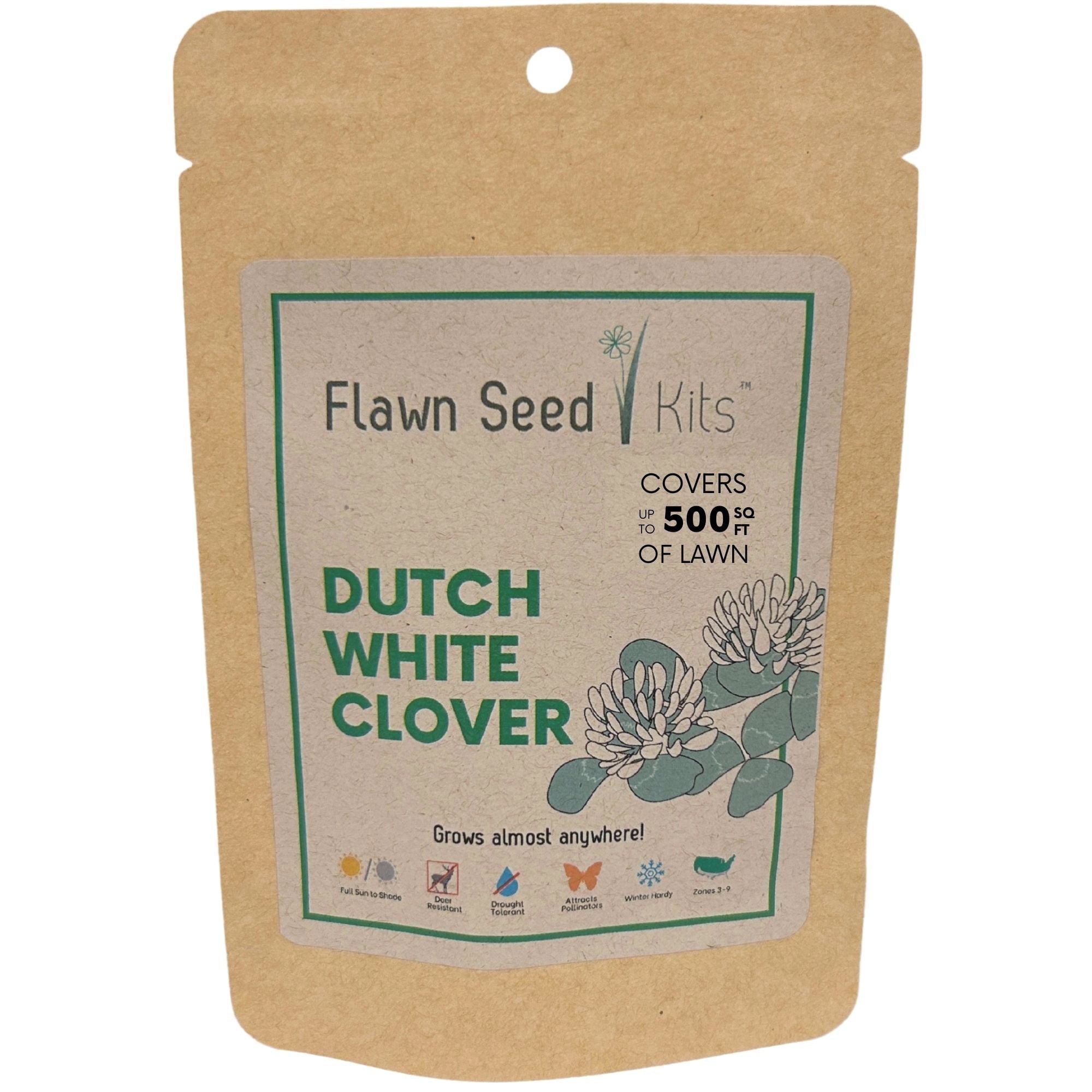 Flawn Seed Kits Dutch White Clover Seed Pouch, Perennial, Low Sunlight ...