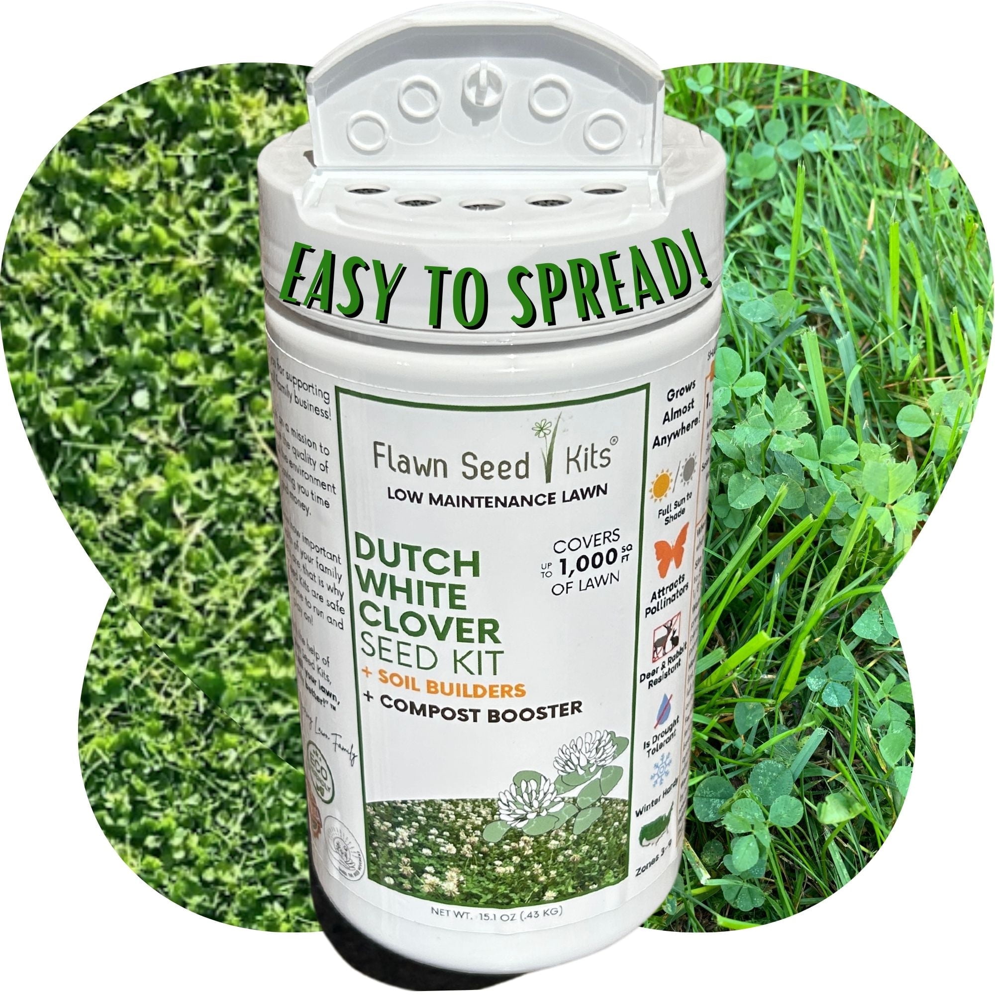 Flawn Seed Kits 1000 Sqft Dutch White Clover Seed Shaker, Low ...