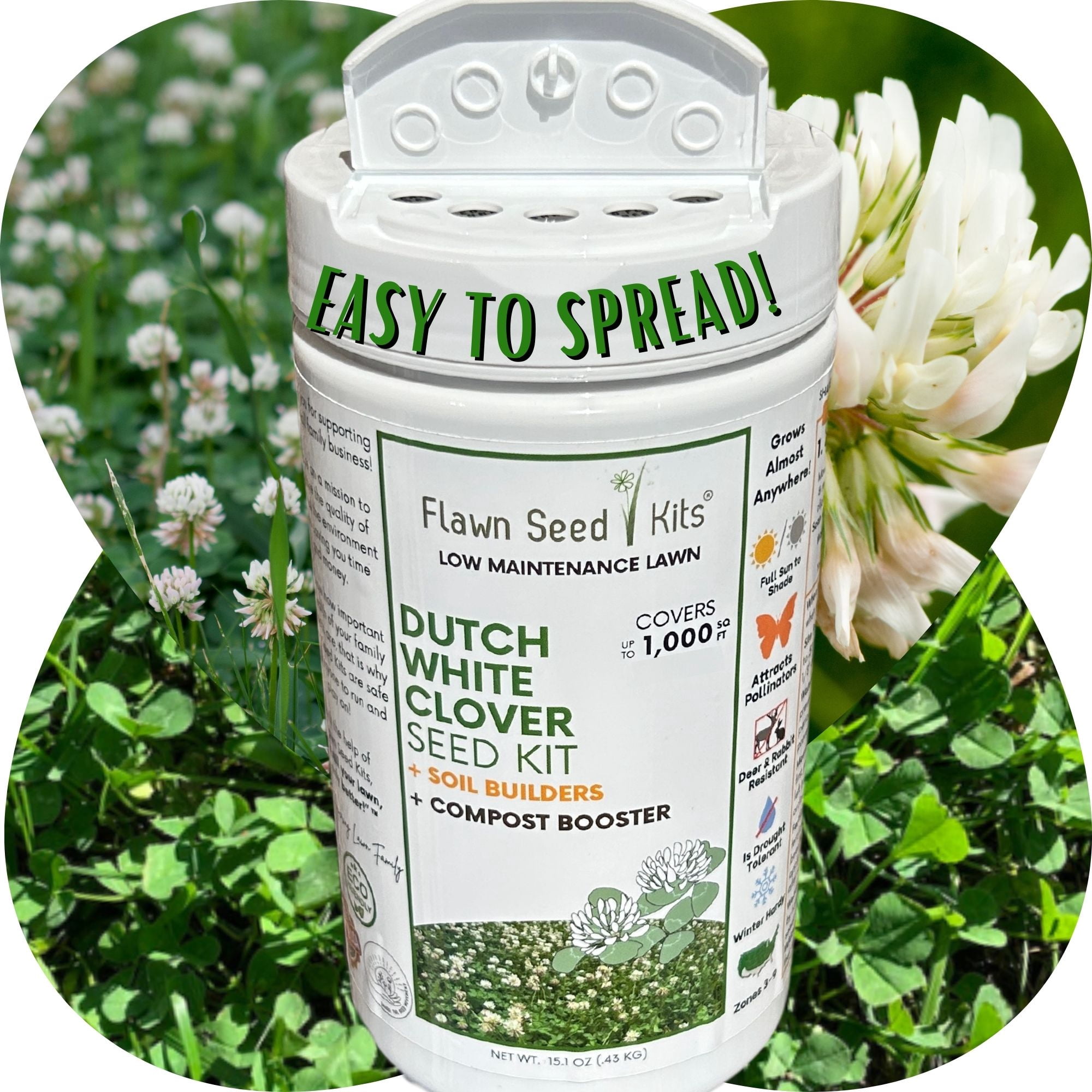 Flawn Seed Kits 1000 Sqft Dutch White Clover Plant Seeds, Low ...