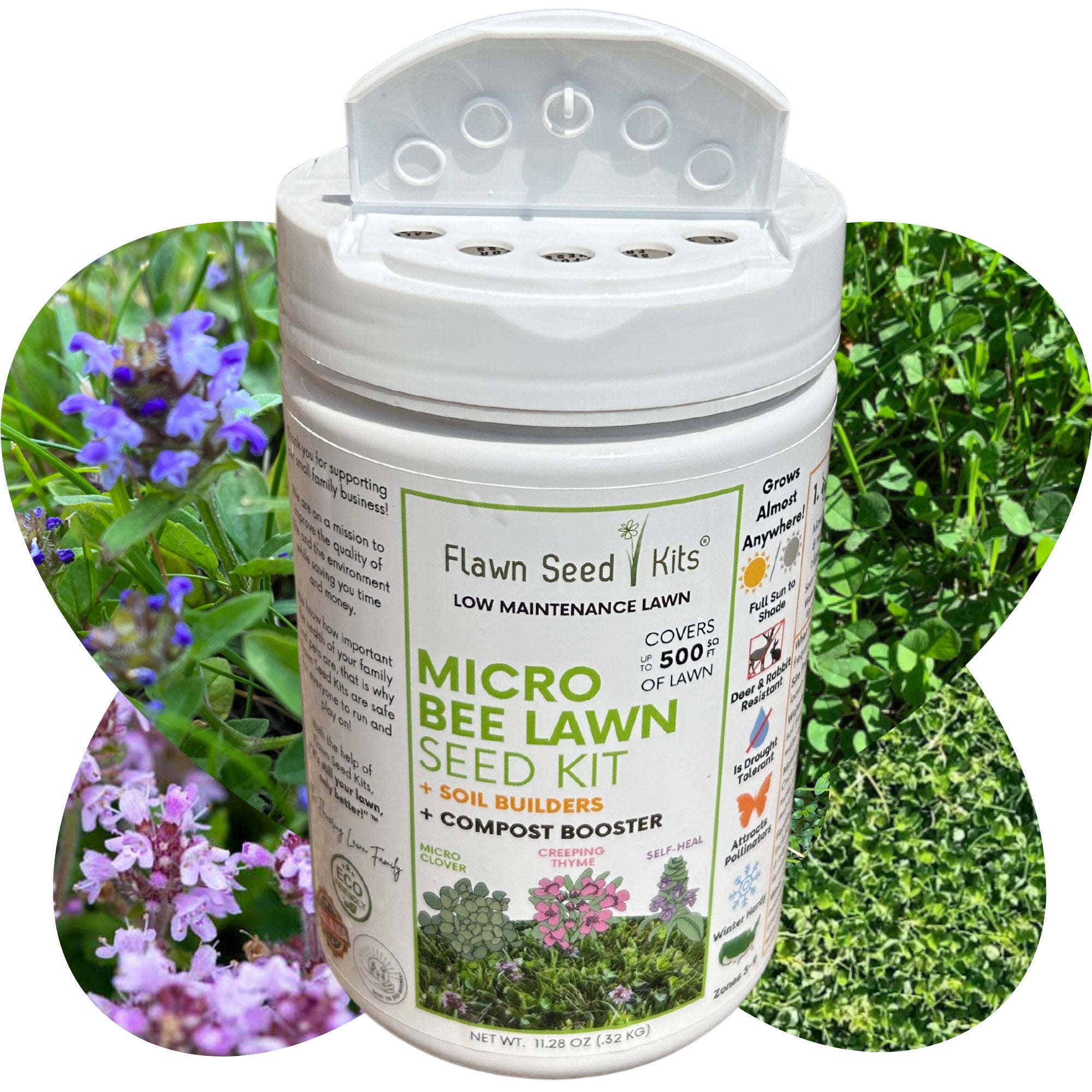 Flawn Seed Kits Micro Bee Lawn 500 Sqft Micro Clover Self-Heal Creeping Thyme Seed Mix - Walmart.com