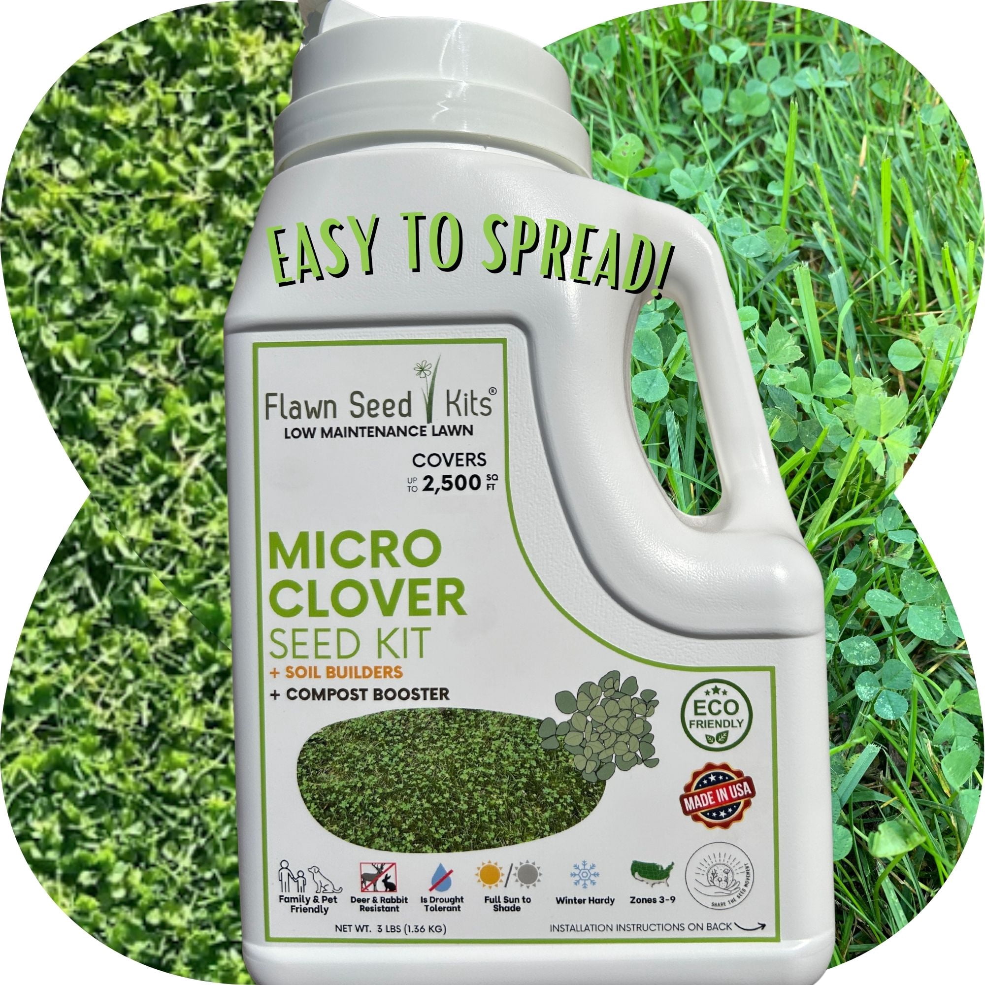 Flawn Seed Kits Micro Clover Seed Kit, 2500 sq ft, Low Maintenance ...