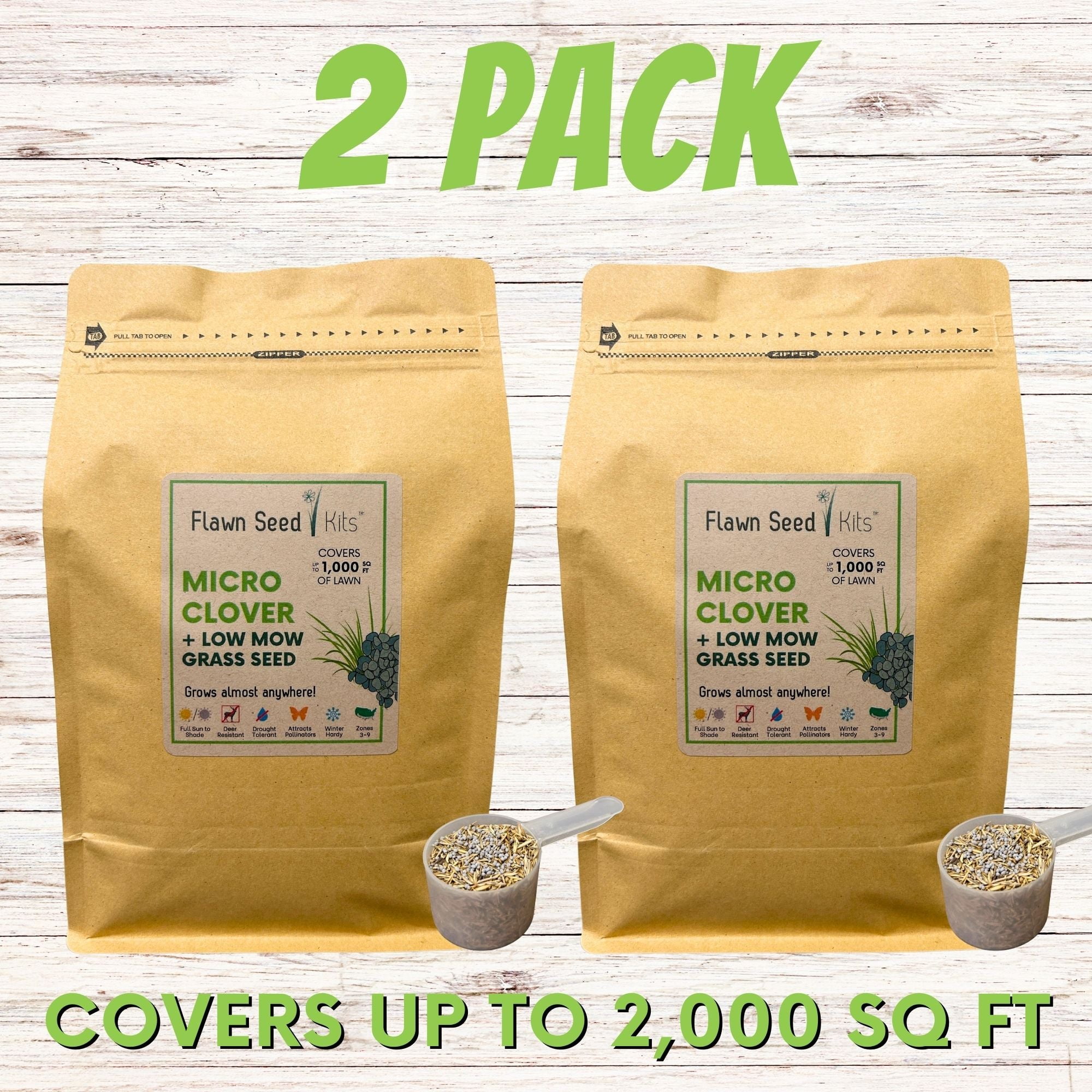 Flawn Seed Kits Micro Clover Seed Plus Low Mow Grass Seed, Eco-Friendly ...