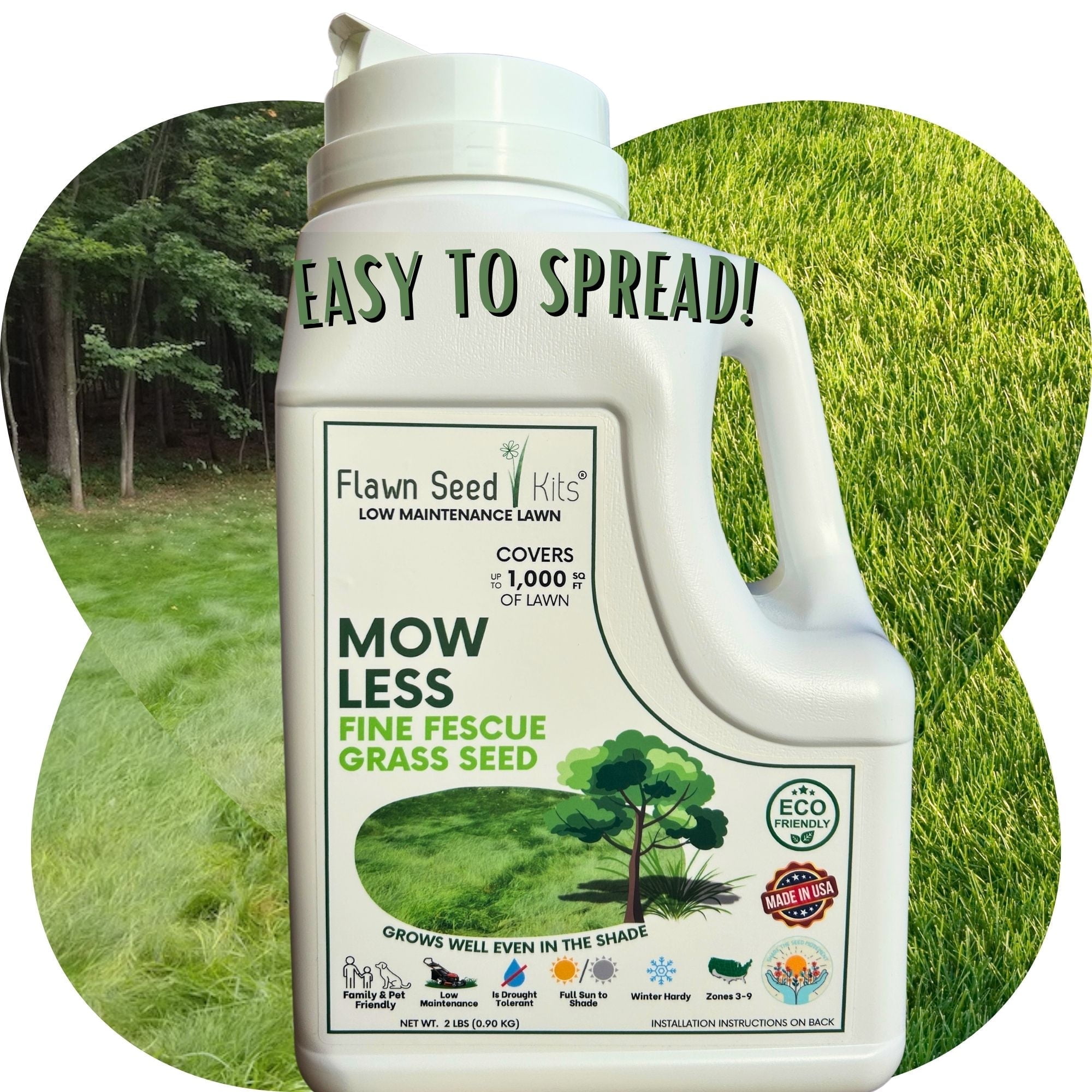 Flawn Seed Kits, Mow Less Grass Seed, Easy Spread Shaker, Low ...