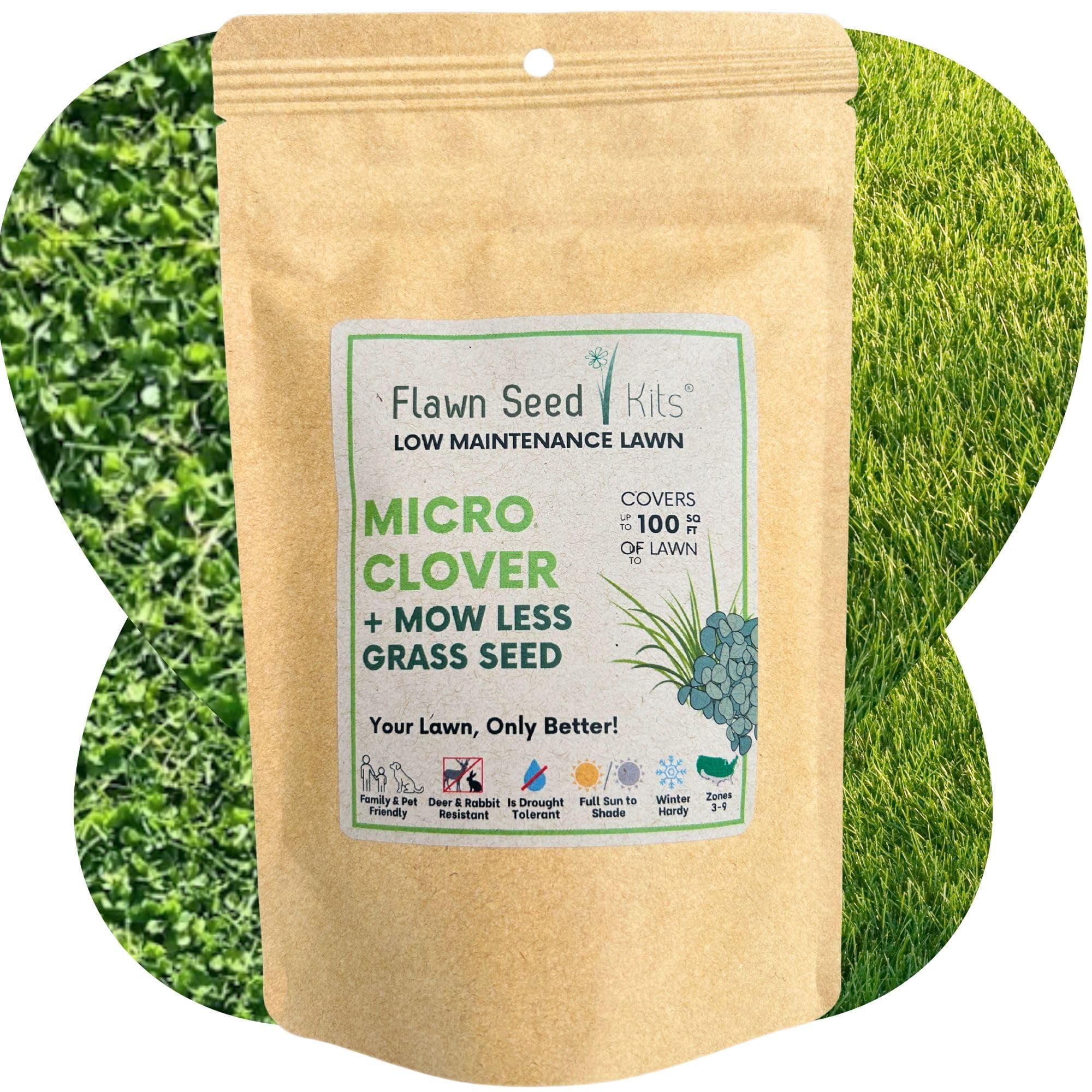Flawn Seed Micro Clover Plus Mow Less Grass Seed Low Maintenance Lawn Alternative Ground