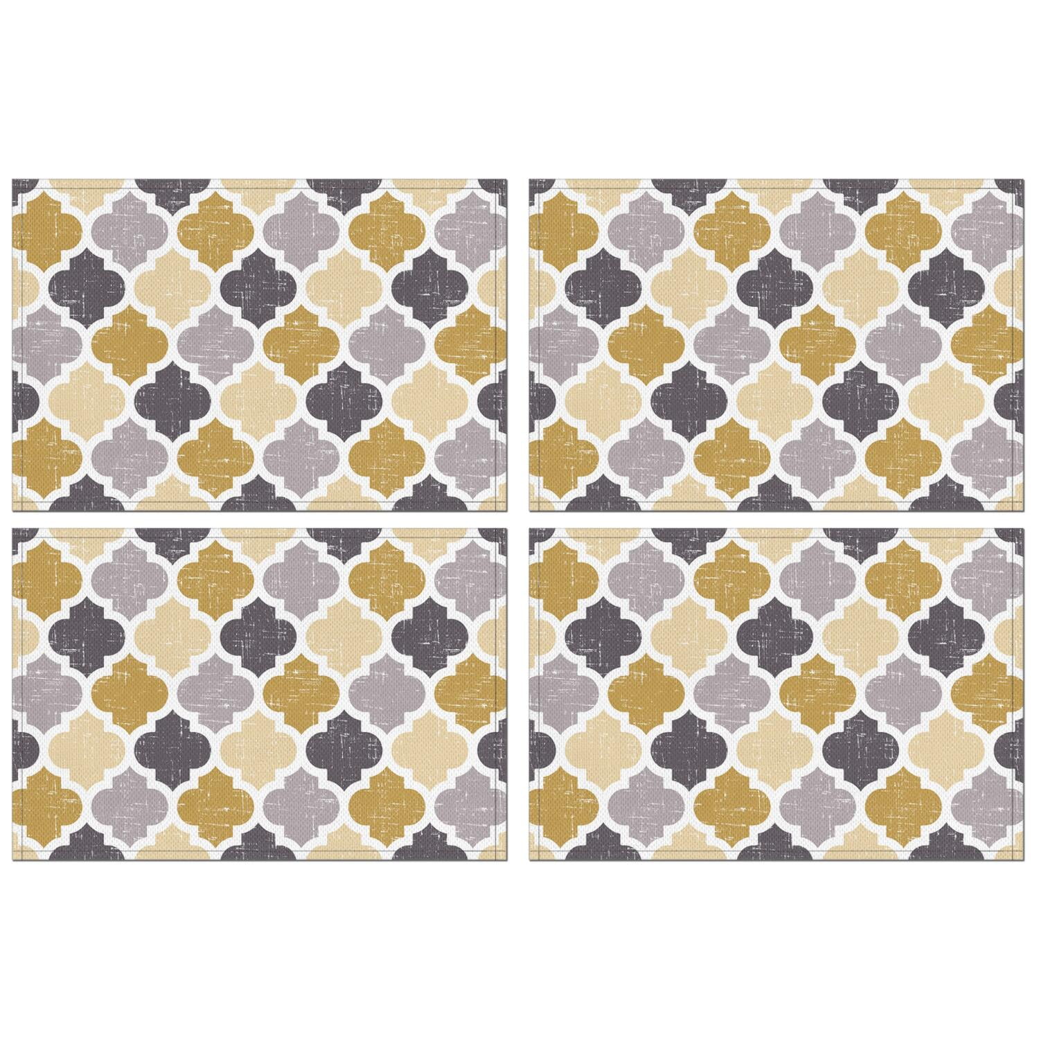 Flax Bohemian Tribal Style Placemats Set of 4, 12x18 Inch Artistic ...