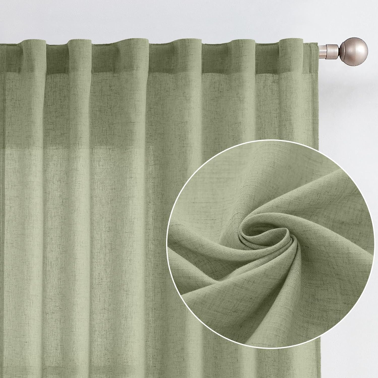 Flax Linen Curtains 63 Inch Length for Living Room/Bedroom Green ...