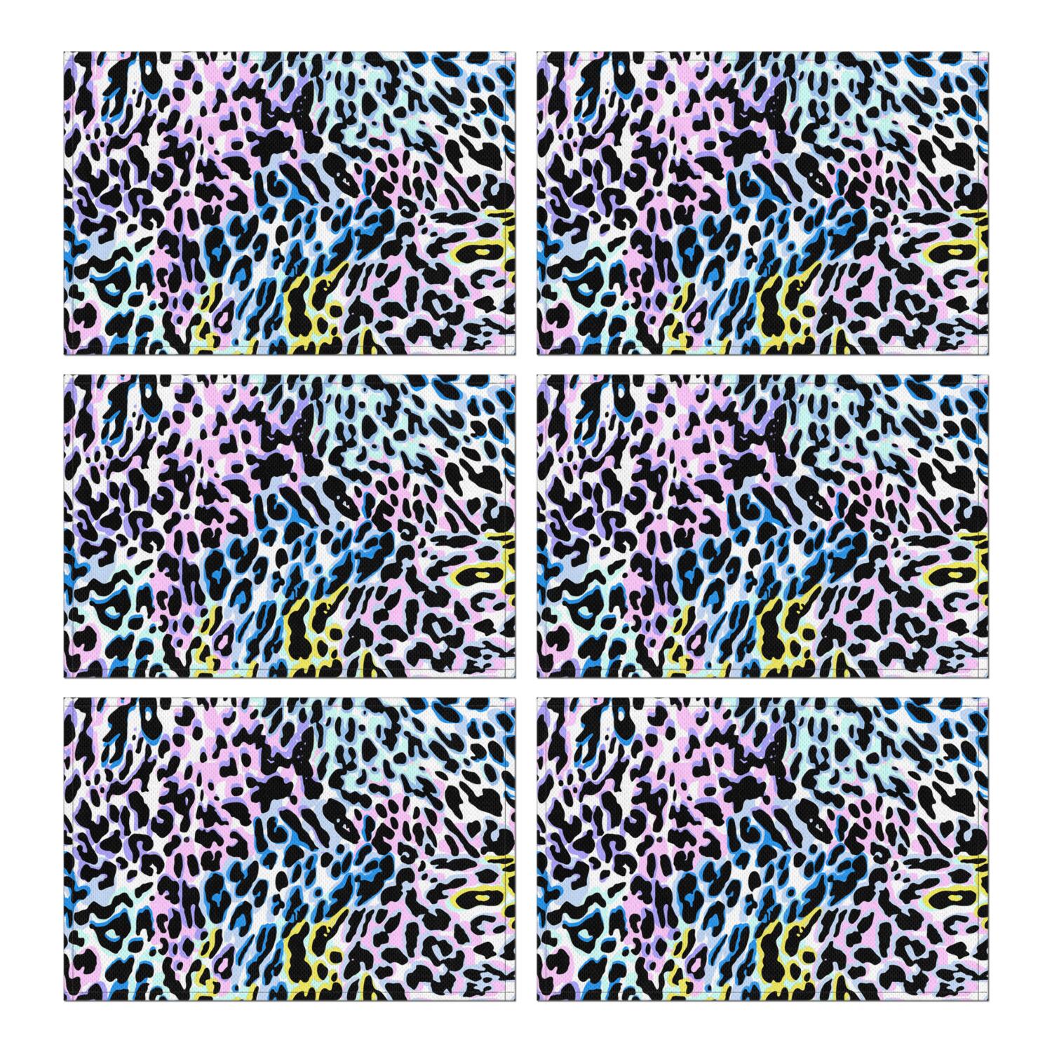 Flax Linen Leopard Spots Table Mats Set of 6, Wrinkle Free Heat ...