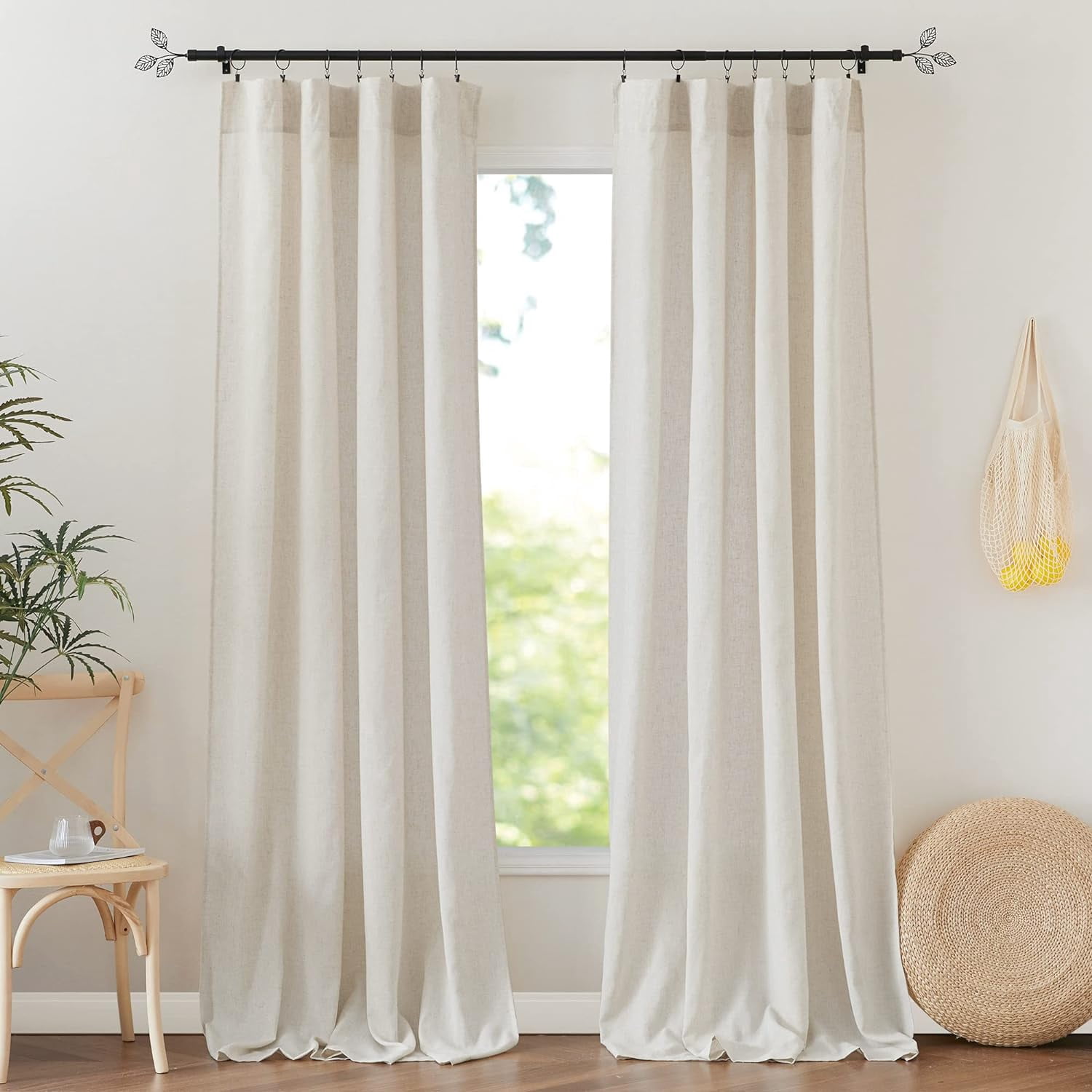 Flax Linen Sheer Curtains Blended with Semi-Transparent Drapes, Protect ...