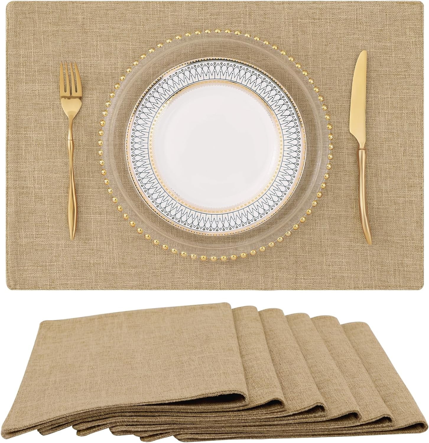Flaxen Cloth Placemats Set of 6 – Cotton Linen Blend Washable Dining ...