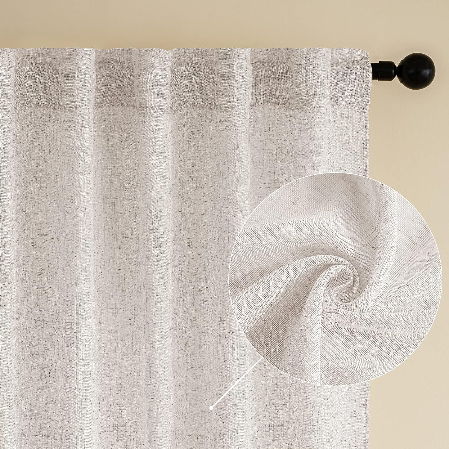 Flaxen Linen Curtains 96 Inches Long For Living Room Bedroom, Back Tab ...